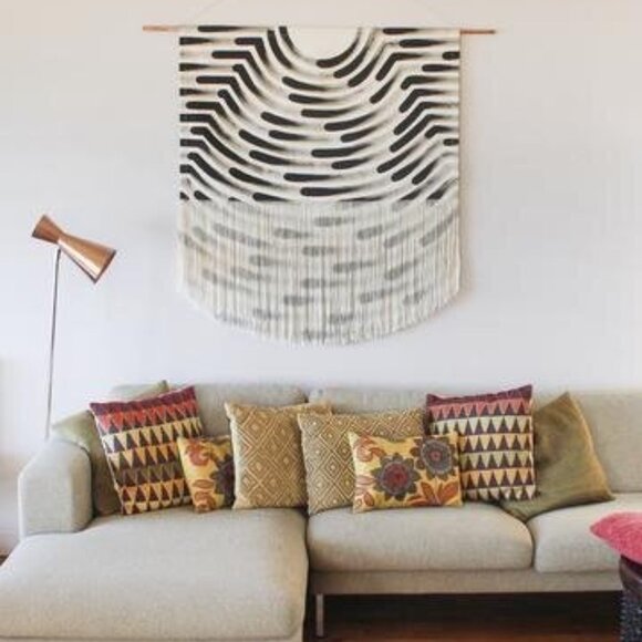 Art | Block Printed Wall Hanging Large Painted Stripe Black | Poshmark